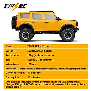 EAZYRC 1/18 Bronx RC Car RTR 4WD, 5km/h RC Truck Remote Control Crawler Off-Road Vehicle for Boy Men with USB Charger,Battery, 2.4Ghz Transmitter (Yellow)