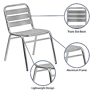 Flash Furniture 4 Pack Commercial Aluminum Indoor-Outdoor Restaurant Stack Chair with Triple Slat Back
