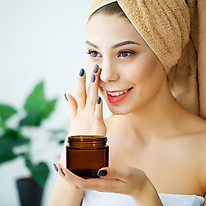 Galssmagic 1 oz Amber Glass Jars with Lids,27 Pack 1oz Small Container Jars with Inner Liners and Black Lids,Travel Jars for Cosmetics,Cream Lotion,Body Scrub, Lotion