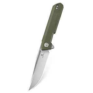 BESTECHMAN Dundee Pocket Folder Folding Knife: 3.35" D2 Steel Stonewash Satin Blade, G10 Scales, EDC Reversible Deep Clip, BMK01B (OD Green)