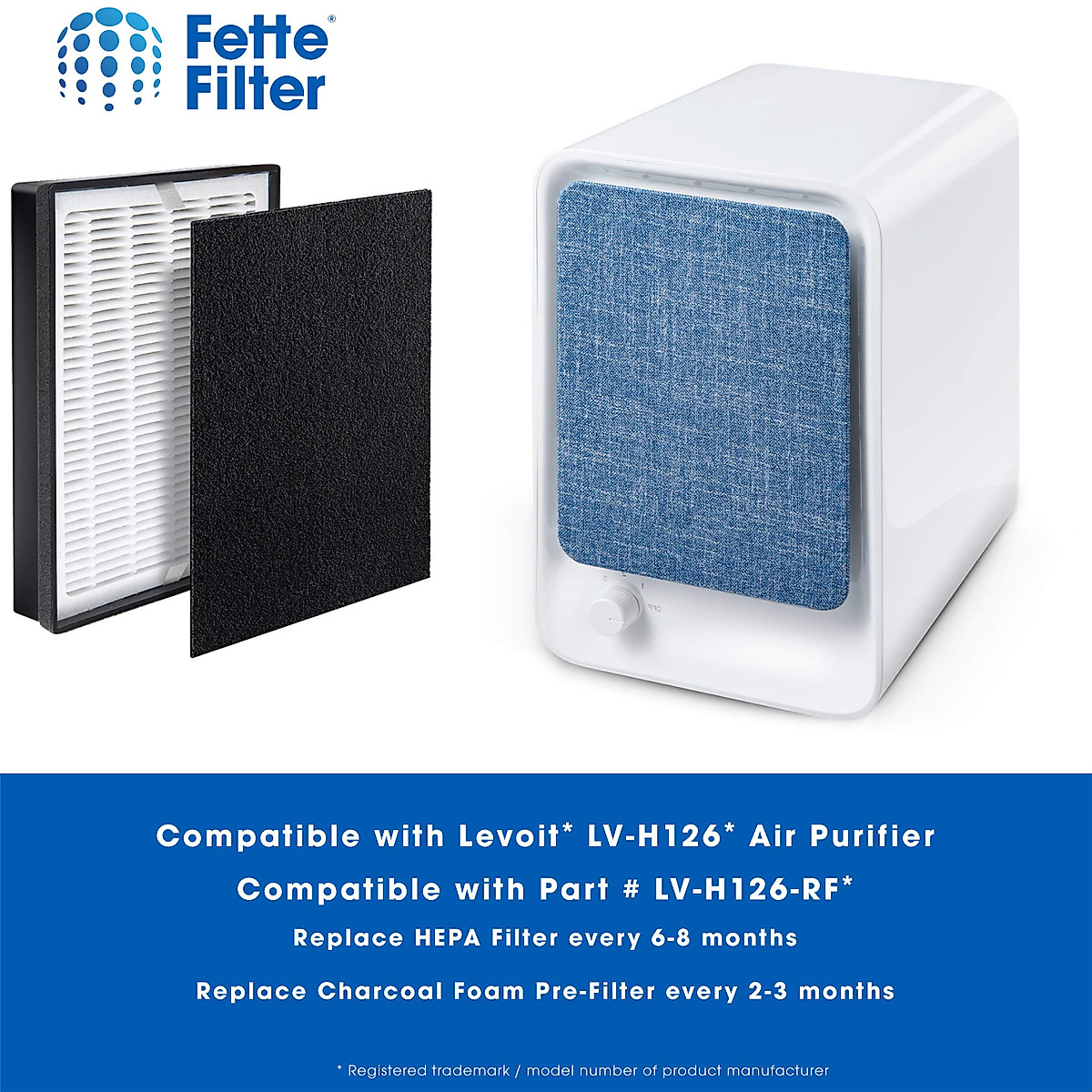 Fette Filter - Premium Air Purifier Replacement Filter Set, Compatible with Levoit LV-H126 Air Purifier (2 Hepa 2 Carbon)