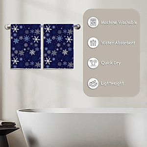 BVOGOS Christmas Bath Hand Towels Set of 2 Blue White Snowflakes Star, Soft Absorbent Decorative Bathroom Kitchen Towels Washcloth 30 x 15 Inch