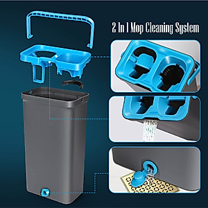 Gadhra PVA Sponge Mop and Bucket Set with 4 Sponge Mop Head Replacement, Ultra Absorbent Sponge, Wet and Dry Separation, Professional Sponge Mops for Floor Cleaning