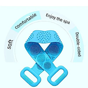 HJCOCHOME Silicone Back Scrubber for Shower,Silicone Body Scrubber,Shower Brush,Body Scrubbers,Back Scrubber Extra Long Exfoliating Body Scrubber with Handle for Shower for Men and Women (Blue)