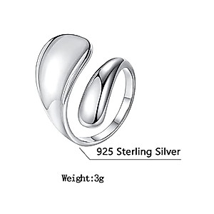 WPPHXY 925 Sterling Silver Rings Handmade Rings Adjustable Open Teardrop Rings Waterdrop Ring for Women Girls Color 1