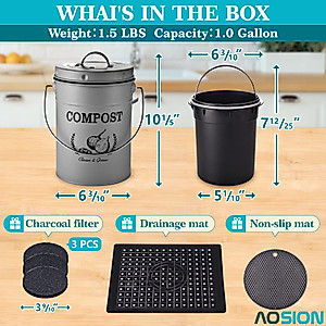 AOSION Countertop Compost Bin Kitchen,Odorless Indoor Compost Bin with Lid and Compost Bags,Compost Bucket Composter Container for Food Waste,Grey
