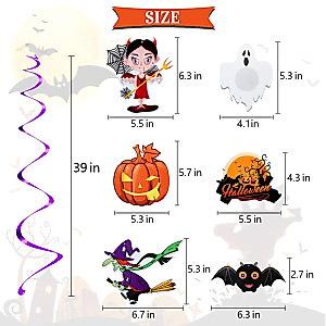 Halloween Decorations, 30 Pcs Hanging Swirl Party Supplies Decorations, Ceiling Spirals Halloween Streamers with Ghost Pumpkin Witch Skull Spider Bat for Home Indoor Outdoor Classroom Office