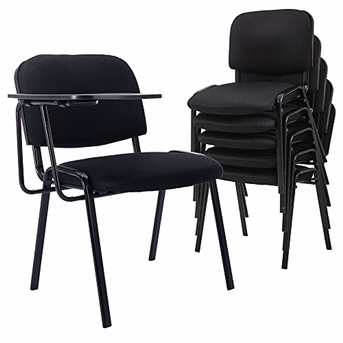 HNY Black Tablet Arm Chairs Set of 15, Mesh Office Waiting Room Chairs Guest Nesting Stacking Chairs, Reception Chairs with Flip-Up Table Conference Chairs for School Classroom Training Meeting Room