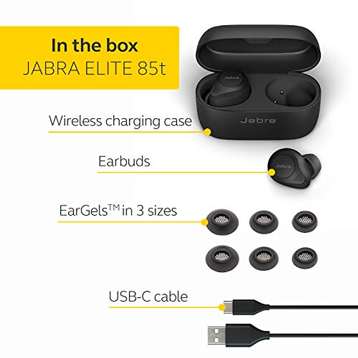 Jabra Elite 85t True Wireless Advanced Active Noise Cancelling Earbuds - Black
