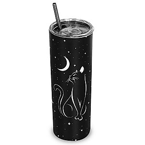Black Cat 20 Oz Tumbler - Cat Gifts for Women, Goth Halloween Tumbler for Hot & Cold Drinks