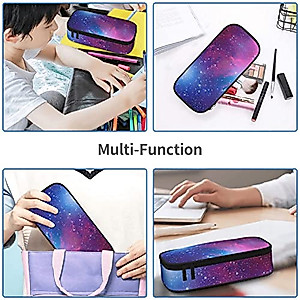 Gocerktr Purple Galaxy Pencil Case Large Capacity Pencil Bag Double Zippers Pen Bag with Compartments Multifunction Makeup Bag for Women