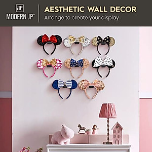 Modern JP Adhesive Hooks for Disney Ears (16-Pack) - Minimalist Disney Ear Holder, No Drilling Headband Holder Design, Strong Hold Headband Organizer - U.S. Patent Pending, Black