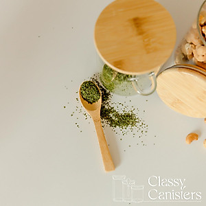 Set of 3 Airtight Glass Jars with Bamboo Lids & Bamboo Spoons - Decorative & Durable 17-Oz Borosilicate Glass Canisters Hold Coffee Beans, Tea, Flour, Sugar, Nuts, Candy, Bath Salts & More