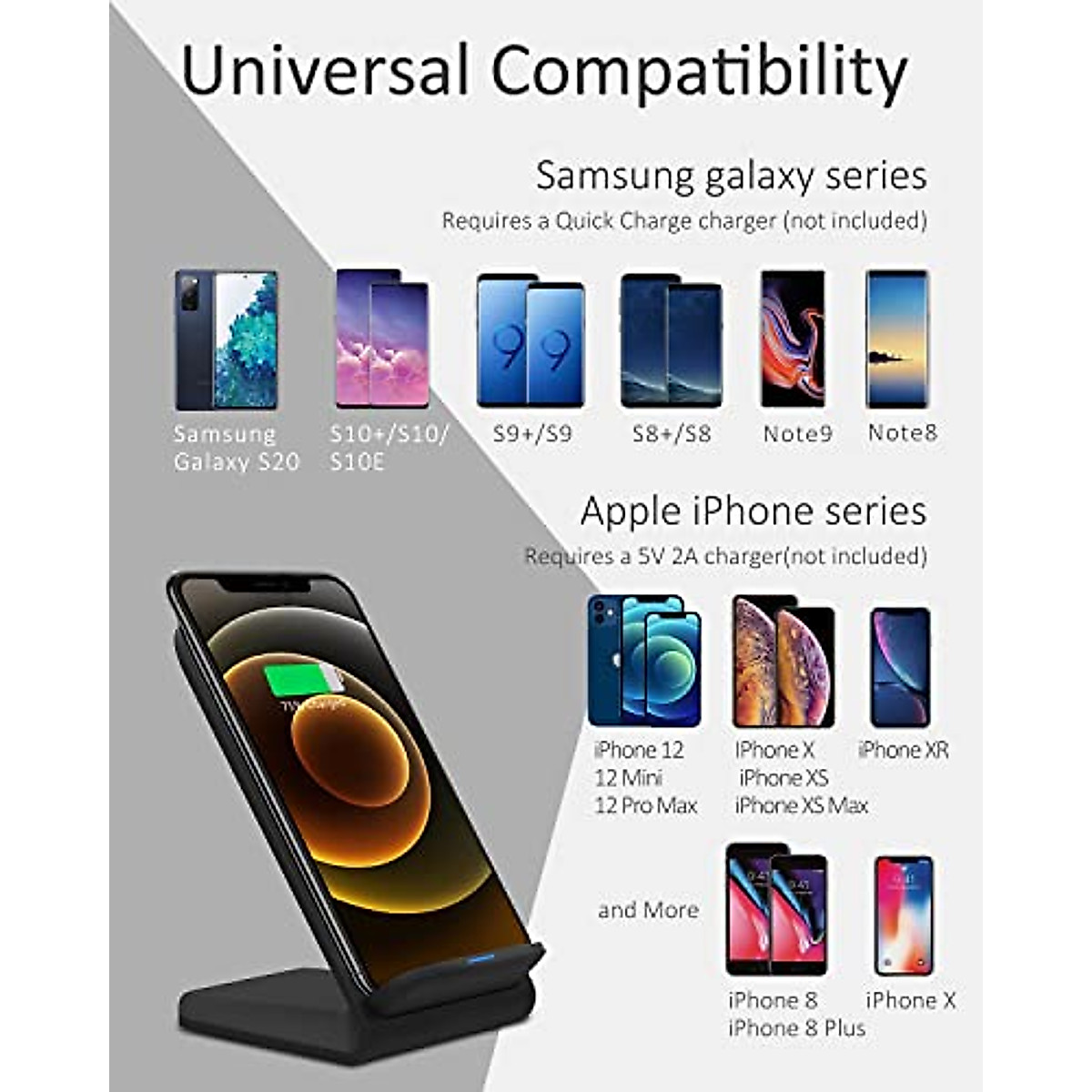 Fast Wireless Charger COVIXXIO 10W Wireless Charging Stand Compatible with iPhone 14 13 12 11 Pro XR XS 8 Plus Galaxy S20 S10 Note 20 10 Google LG and Other Cell Phones