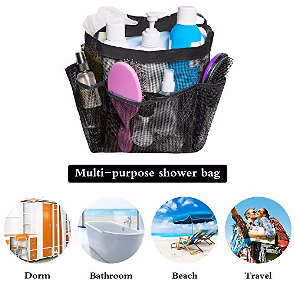 Attmu 2 Pack Portable Mesh Shower Caddy Dorm with 8 Mesh Storage Pockets, Quick Dry Waterproof Shower Tote Bag Oxford