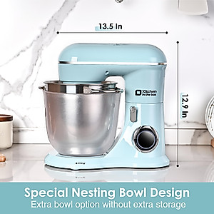 Kitchen in the box Stand Mixer, 4.5QT+5QT Two bowls Electric Food Mixer, 10 Speeds Kitchen Mixer for Daily Use with Egg Whisk,Dough Hook,Flat Beater (Blue)