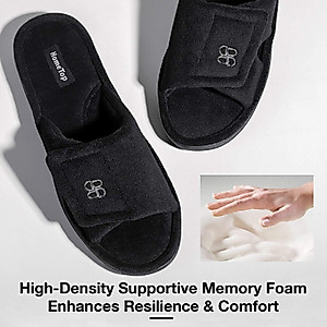 HomeTop Men's Comfortable Coral Velvet Memory Foam Open Toe Slipper Summer Indoor Outdoor Anti-Skid House Shoes with Adjustable Hoop and Loop(11-12, Black)