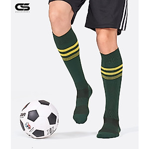 CS CELERSPORT 2 Pack Soccer Socks for Youth Kids, Men and Women Sport Softball Socks with Cushion, Green, Large