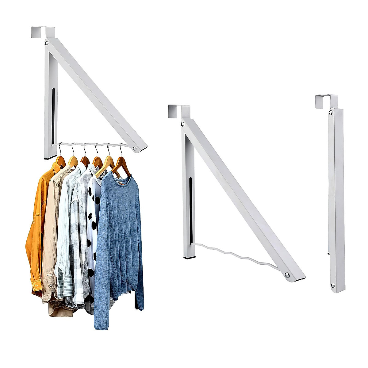 Generic 2 Pcs White Over The Door Hanger Organizer Drying Rack Collapsible Retractable Clothes Drying Rack Space Saver for Hanging Clothes Towels Bathrooms, Carbon Steel Material, RMhook01