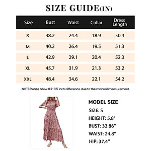 PRETTYGARDEN Women's Summer Casual Short Flutter Sleeve Round Neck Smocked Waist Tiered Boho Floral Flowy Maxi Dress(Floral Red Brown,X-Large)