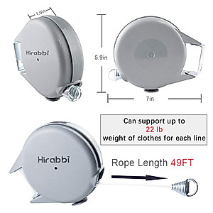 Retractable Clothesline Wall Mounted, Single Extendable Clothes Line Laundry Dryer, Adjustable Heavy Duty Washingline for Indoor Outdoor, Garden, Patio, Laundry - Easy Installation(49FT Grey)