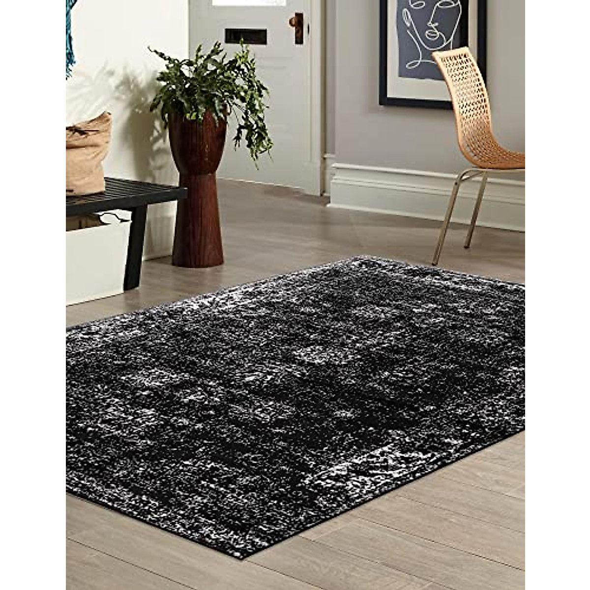 Rugs.com Monte Carlo Collection Rug – 5' x 8' Black Medium Rug Perfect for Living Rooms, Large Dining Rooms, 5 x 8 Feet