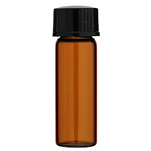 Aura Variety 24-PACK MADE IN USA 2 DRAM 1/4 oz 8ml AMBER GLASS VIALS WITH BLACK SCREW-ON CAPS (Oils Perfume Gold Prospecting Hobby Craft)