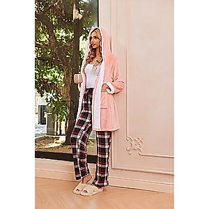 Ekouaer Women Pajama Pants Comfy Pj Bottom with Pockets Stretch Plaid Sleepwear Black and Wine Red Plaid Small