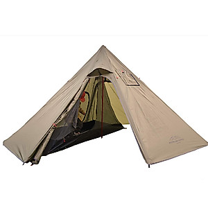 4 Person Teepee Hot Tent with Half Mesh and Fire Retardant Stove Jack Lightweight 6.8lb Height 7.2FT Teepee Tent Outdoor Camping Pyramid Tipi Tent (Brown Green)