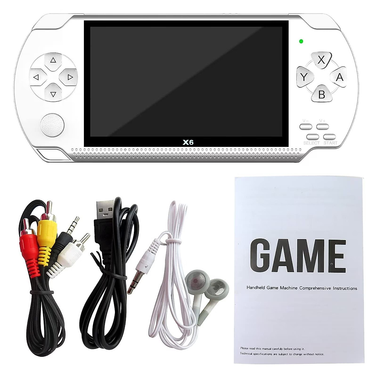 New 4.3" Full Color High-Speed Crisp TFT Widescreen Video Game Console Built-in 10000 Games, with Mini 5P USB, 3.5mm AUX Earphone Output/TV Output, TF Card Holder(White)