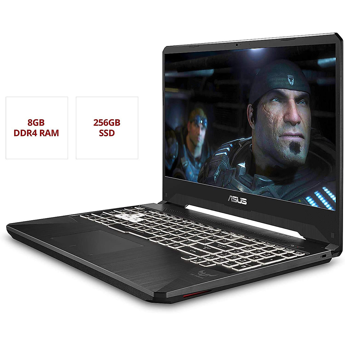 ASUS TUF Gaming Laptop, 15.6” IPS Full HD, AMD Quad-Core Ryzen 5 3550H, 16GB DDR4 Memory, 256GB SSD + 1TB HDD, Nvidia GeForce GTX 1650, RGB Backlit Keyboard, Webcam, BT, Windows 10 + CUE Accessories