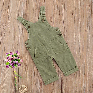 YOKJZJD Newborn Infant Baby Boy Girl Fall Winter Suspender Pants Overalls Corduroy Bib Pants Trousers with Pockets (Green, 12-18Months)