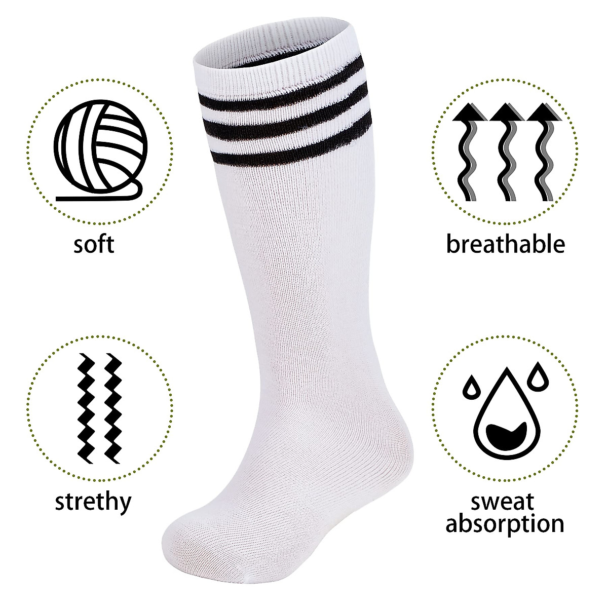 Zando Girls Knee High Socks 6-8 Years Old Cotton Soft Girls Soccer Socks School Uniform Socks for Girls Seamless Socks Youth Tube Socks Three Stripe Soccer Socks Kids Light Purple 6-9 Years
