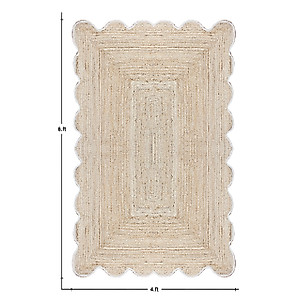 CASAVANI Scalloped Collection Rectangular Area Rug - 4' x 8', Beige Scallop Geometric Jute Rug Ideal for High Traffic Areas in Dining Room, Living Room, Bedroom
