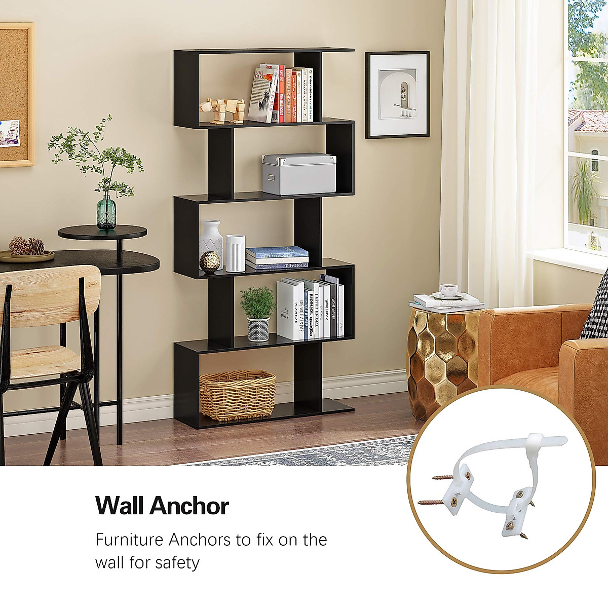 HOMEFORT Pack of 2 Geometric Bookshelf,5-Tier Modern Bookcase, Set of 2 Open Shelf and Room Divider, Freestanding Display Storage Organizer, Decorative Shelving Unit for Home Office and Living Room