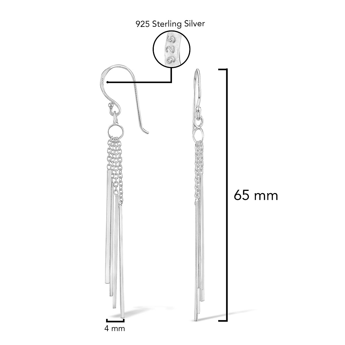 AeraVida Trendy Stranded Stick Drop Sterling Silver Dangle Earring, 4x65mm
