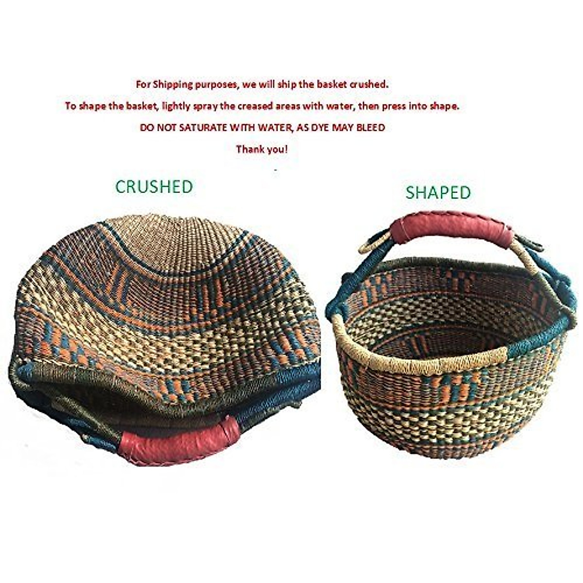 Medium Bolga African Bolga Ghana Basket Fair Trade Ghana Baskets toys Egg baskets - Medium: 11 "-13") (COLORS VARY) 1 EACH