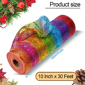 Christmas Deco Mesh Wreath Supplies Deco Mesh 10 Inch Ribbon Poly Mesh Ribbon Colorful Metallic Mesh Ribbon for Christmas Tree Party Wedding Garland,10 Inch x 30 Feet (2 Rolls)