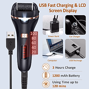 Electric Callus Remover for Feet,Rechargeable Foot File Hard Skin Remover,Waterproof 14 in1 Professional Pedicure Kit for Cracked Heels &Dead Skin,with 3 Roller Heads 2 Speed, Battery Display