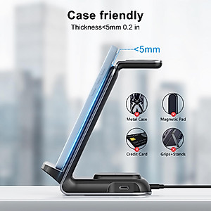 Wireless Charging Station for Samsung - Fast Charging Wireless Charger for Galaxy S23 Ultra/S23/S23+/Z Flip/Fold 5/4/3/iphone/Android Phones, Galaxy Watch 6/5 Pro/5/4/3 & Buds.(with 30W PD Adapter)