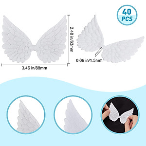 GORGECRAFT 40Pcs Glitter Angel Wings Fabric White Embossed Mini Wings Patches Sequined Applique for DIY Crafts Bag Hair Costume Decoration Shirts Jeans Shoes Sewing Clothing Ornament Party Supplies
