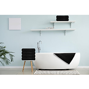TEXCRAFT Premium Bath Towel Set, 24 x 46 Pack of 6 100% Cotton Terry Towels for Bathroom, Quick Dry, Highly Absorbent, Soft Feel, for Shower, Pool, Spa, Gym, Hand Towel for Daily Use - Black