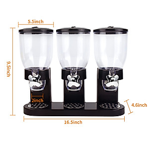 Sishynio Cereal Dispenser for Countertop, Dry Food Dispenser 2L Capacity, Triple Compartment, Airtight Food Storage Container for Rice, Cereal, Nuts