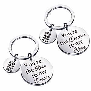 BAUNA Movie Inspired Keychain with Police Box Charm You're the Doctor to my Rose Couple Gift Keychain Set for 2