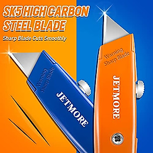 Jetmore Box Cutter Utility Knife, Box Cutter Retractable, Heavy Duty Razor Knife with Extra 10 SK5 Blades, Black Box Cutters Box Opener, Aluminum Shell Box Cutter Knife Box Knife