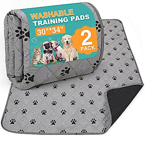 FURWEY 2 Pack Large 30"X34" Washable Pee Pads for Dogs Super Absorbent Dog Training Pads Non-Slip Waterproof Pet Training Pads Mats Whelping Pads for Dogs Cats Puppy