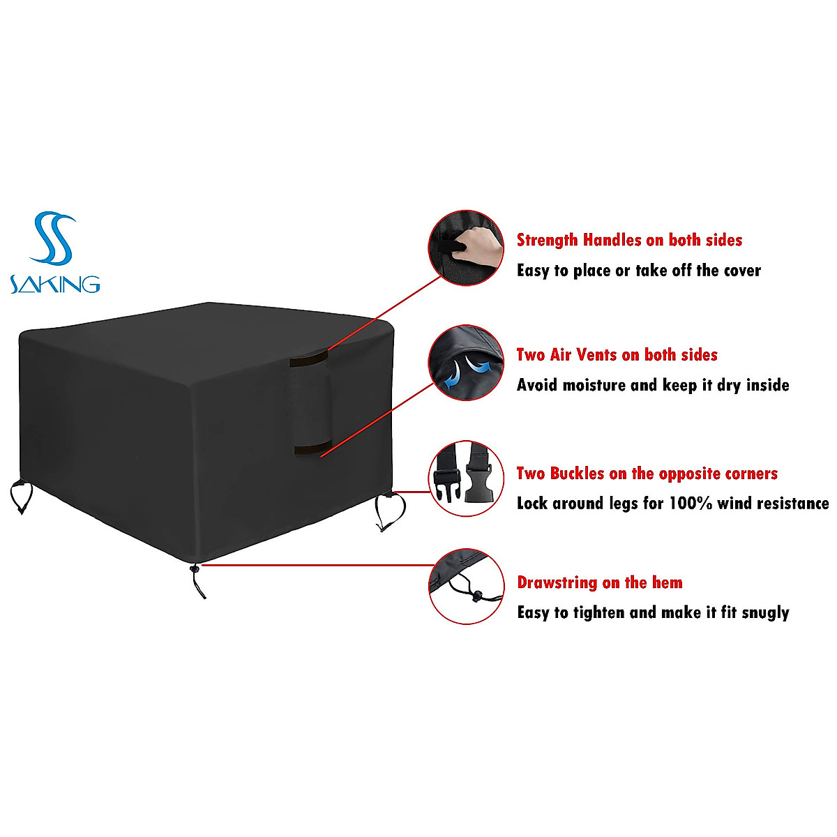 Saking Fire Pit Cover,50 inch Firepit Covers Square Gas Fireplace Fire Pit Table Cover for Propane Fire Pit- 50 X 50 X 25 inch