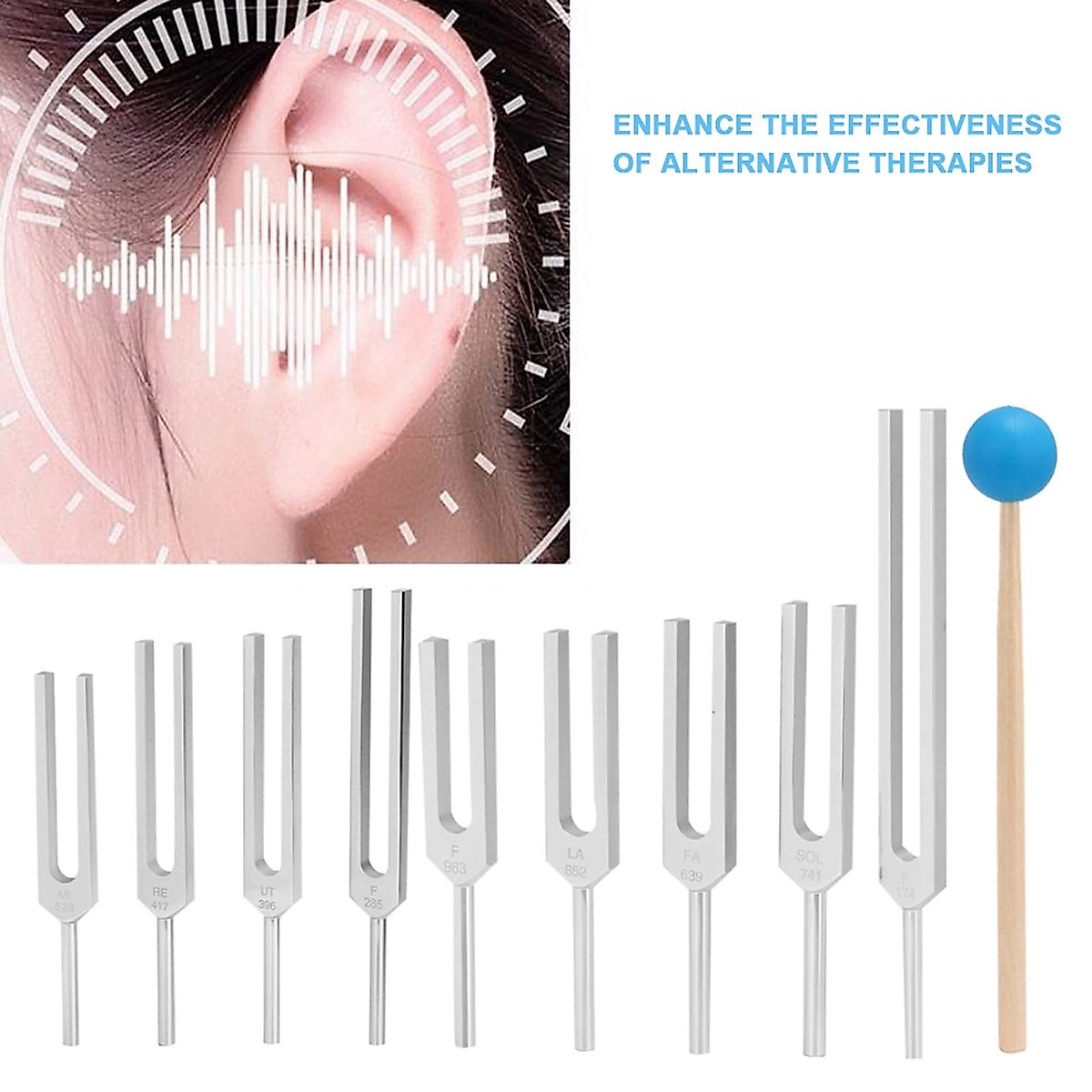 Tuning Fork Set, 9Pcs 174/285/396/417/528/639/741/852/963Hz Chakra Healing Musical Tuning Fork Hammer Set 9Pcs For Tuning Tuning-Devices Instrument Tuner Device