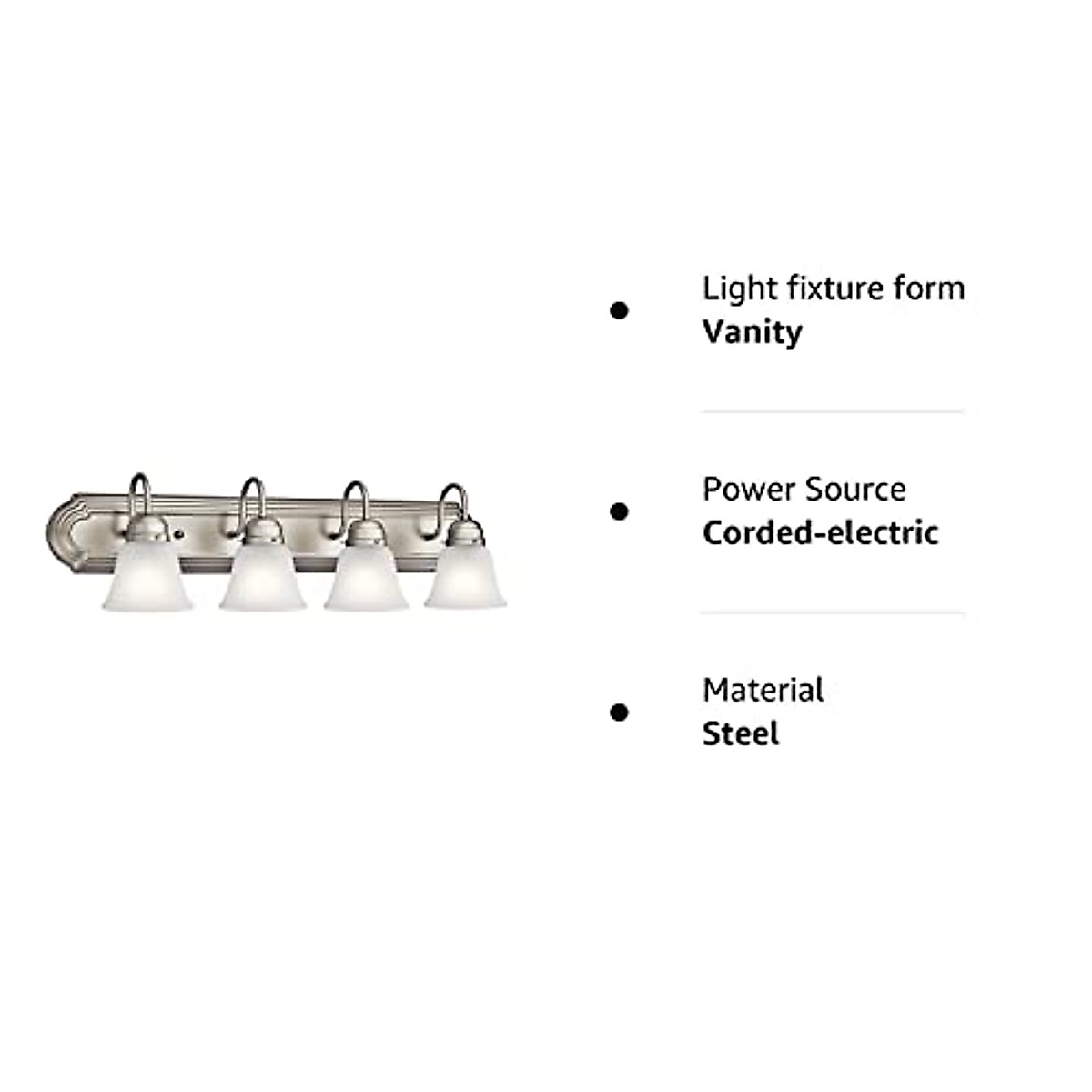 Kichler 30" 4-Light Vanity Bath Light in Brushed Nickel, Modern Bathroom Light with Clear Satin Etched Glass, (30" W x 8" H), 5338NIS