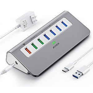 Powered USB 3.2 Hub Gen 2,7-port USB C/USB 3.1 to USB Hub Multiport Adapter(4X 10Gbps Data Ports, 3X Charging Ports)3.3ft USB Splitter USB Extender with 30W Power Adapter for Laptop,PC,Desktop,Macbook